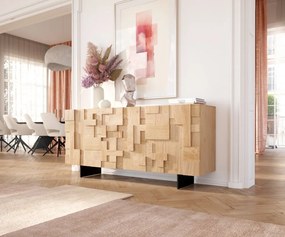 Příborník Puzzle 175 cm přírodní dub 3 dvířka podnož kov černá