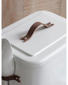 Garden Trading Plechová dóza na granule Medium Leather Handle 7 l, bílá barva, kov, kůže