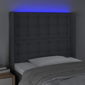 Čelo postele s LED tmavě šedé 93 x 16 x 118/128 cm textil 3124465
