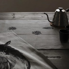 Lněný běhoun Käpy 46x150, šedo-černá