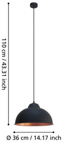 Závěsné svítidlo s kovovým stínidlem v černo-bronzové barvě ø 37 cm TRURO 2 – EGLO