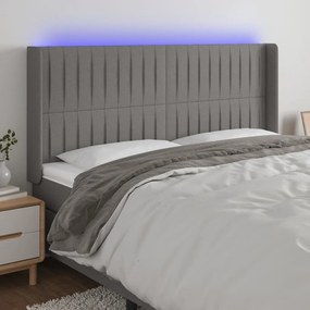 Čelo postele s LED tmavě šedé 183 x 16 x 118/128 cm textil 3124301