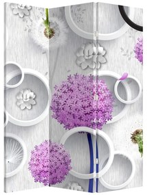 Paraván - 3D abstrakce s kruhy a květinami (135 x 180 cm)