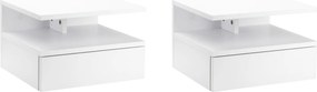 HOMCOM Sada 2 Floating Nočních Stolků - Zavěšené Noční Stolky s 1 Zásuvkou a Otevřenou Policí pro Ložnici 35x32x22,5 cm Bílá | Aosom