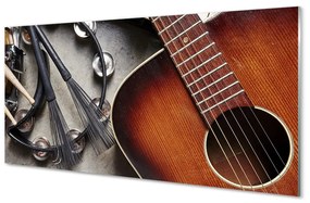 Obraz na skle Kytara Mikrofon tyčinky 125x50cm