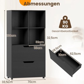 Costway 4-kostková knihovna s 2 zásuvkami 130 cm 5-patrová volně