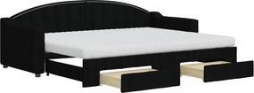 Válenda s přistýlkou a zásuvkami černá 80 x 200 cm textil 3197581