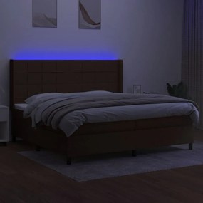Box spring postel s matrací a LED tmavě hnědá 200x200 cm textil 3138344