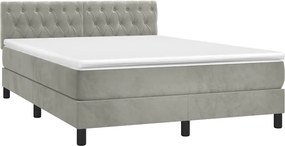 Box spring postel s matrací a LED světle šedá 140x200 cm samet 3134585