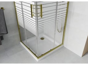 Mexen Rio čtvercový sprchový kout 70 x 70 cm, Pruhy, Zlatá + sprchová vanička Flat, Bílá - 860-070-070-50-20-4010G