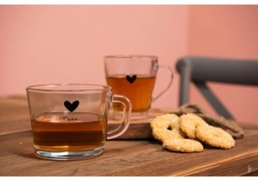 Skleněný hrneček s černým srdíčkem Love – 450 ml