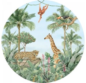 Samolepicí fototapeta Džungle 140x140 cm CR3327 Watercolor Jungle / kruhové samolepicí vliesové dekorace La Form (ø 140 cm) AG Design