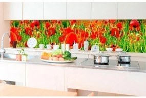 DIMEX | Fototapeta do kuchyně Červené vlčí máky KI-350-028 | 350 x 60 cm | zelená, červená