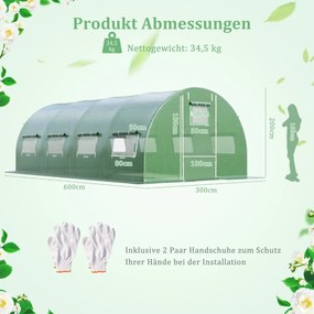 Costway Velký průchozí tunel Greenhouse – 600 × 300 × 200 cm, zelený
