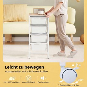 Costway Pojízdný zásuvkový vozík s 4 zásuvkami z plastu – 37 × 32,5 × 71 cm