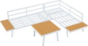 Zahradní set, bílá ocel/dub/světle šedá, PELOR
