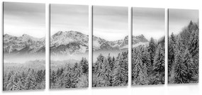 5-dílný obraz zamrzlé hory v černobílém provedení - 100x50 cm