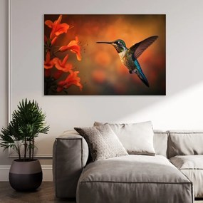 Obraz na plátně - Kolibřík se chystá sosat FeelHappy.cz Velikost obrazu: 60 x 40 cm