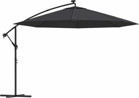 Boční zahradní slunečník s LED osvětlením černý 350 cm 313784