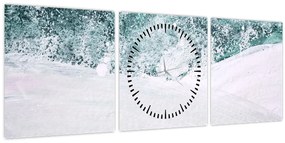 Obraz - Tyrkysová abstrakce (s hodinami) (90x30 cm)