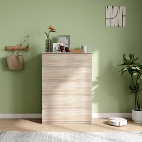 HOMCOM Komoda se 6 šuplíky s minimalistickým designem bez úchytek - 80 x 39 x 115 cm - Přírodní dřevo