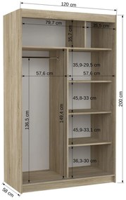 Šatní skříň s posuvnými dveřmi Nordic - 120 cm Barva: Bílá/Černá