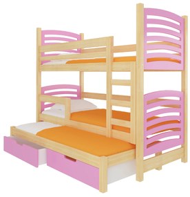 Patrová postel pro tři osoby s matracemi SORIA Hlavní barva: Bílá, Další barva: Růžová