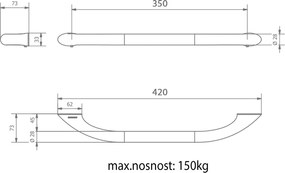 Sapho, Pevnostní madlo, 350mm, černá matná, ML35NE