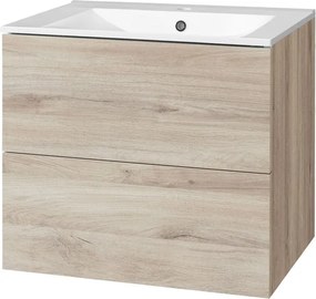 Mereo Mereo, Aira, koupelnová skříňka s keramickým umyvadlem 61 cm, bílá, dub, šedá, CN720