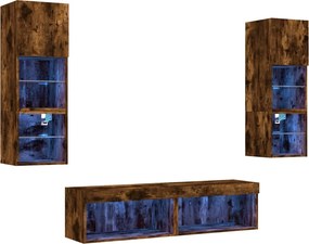 6dílná obývací stěna s LED kouřový dub kompozitní dřevo 3216619