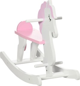 HOMCOM Houpací Kůň pro Děti 1-3 Roční Houpací Dřevěný Kůň s Řídítky a Pedály Nosnost 50 kg 68x27x46,5 cm Bílá a Růžová
