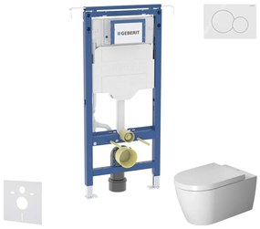 Geberit Duofix - Set předstěnové instalace, klozetu a sedátka Duravit ME by Starck, tlačítka Sigma01, Rimless, SoftClose, alpská bílá SANI11CP3109
