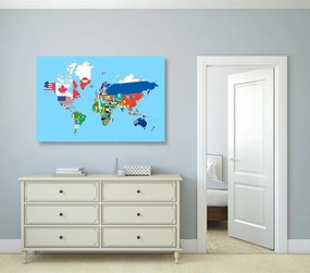 Obraz mapa světa s vlajkami - 120x80 cm