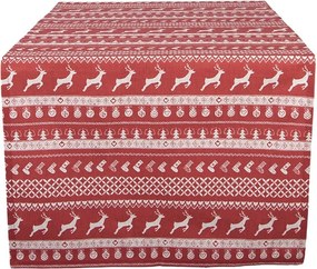 Červený bavlněný běhoun s jeleny Nordic Christmas New - 50*140 cm