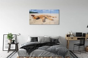 akrylový obraz Ležící pes pláž 125x50 cm