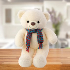 LEAN Toys Plyšový medvídek s barevným vlněným šálou bílý 55 cm