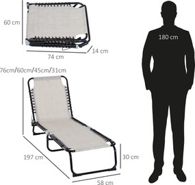 Outsunny lehátko skládací zahradní lehátko 4stupňové nastavitelné opěradlo ocelová síťovina béžová 197x58x76 cm pro hodiny relaxace venku |