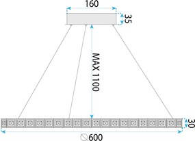 Toolight Toolight, LED stropní osvětlení 60cm, 36W, 4000K, MS010-CP, chromová, OSW-09620