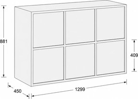 Kancelářská skříň FRAME, nízká, 6x dveře, 1299 x 450 x 881 mm, PUSH-lock, šedá