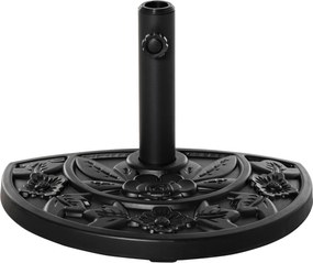 Stojan na slunečník Outsunny 9kg podstavec na zahradní slunečník s motivem květin pro tyče slunečníku Ø35/38/48 mm, HDPE, půlkruhový, černý | Aosom.de