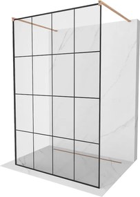 Mexen Kioto, sprchová zástěna Walk-In 140 x 200 cm, 8mm sklo černý vzor, ​​měděný matný profil, 800-140-002-65-77