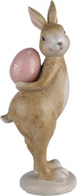 Dekorace hnědý králík s růžovým vajíčkem - 10*12*31 cm