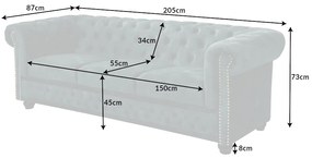 Designová trojsedačka Chesterfield 205 cm petrolejový samet