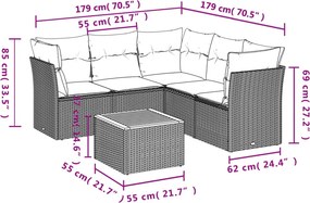 6dílná zahradní sedací souprava s poduškami černá polyratan 3223633