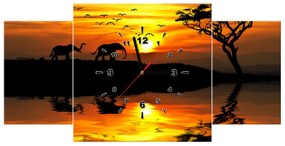 Gario Obraz s hodinami Afrika - 3 dílný Rozměry: 80 x 40 cm