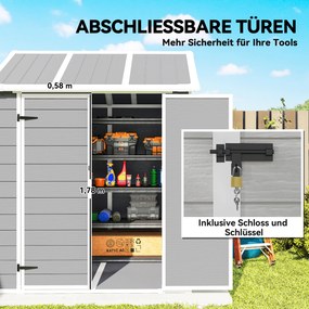 Zahradní kůlna Outsunny s povrchem připomínajícím staré dřevo, 2,91 m², s dvojitými dveřmi a zámkem, šikmou střechou, 181x181x220 cm, šedá