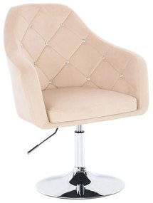 LuxuryForm DESIGN Otočné křeslo ROMA VELUR na stříbrném talíři - krémové