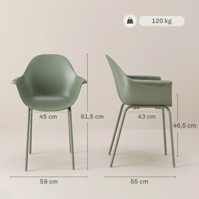 Outsunny Sada 4 zahradních židlí s opěradlem/područkami, odolná proti povětrnostním vlivům, do 120 kg, plast/kov, zelená barva