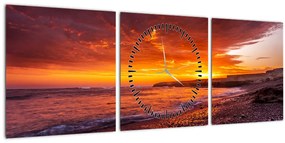 Obraz západu slunce u moře (s hodinami) (90x30 cm)
