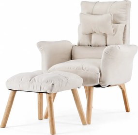 relaxační křeslo, polohovací, s podnožkou, dřevo/textil, 101x85x69 cm, nohy světlé/béžová, Dekorino SILVANA